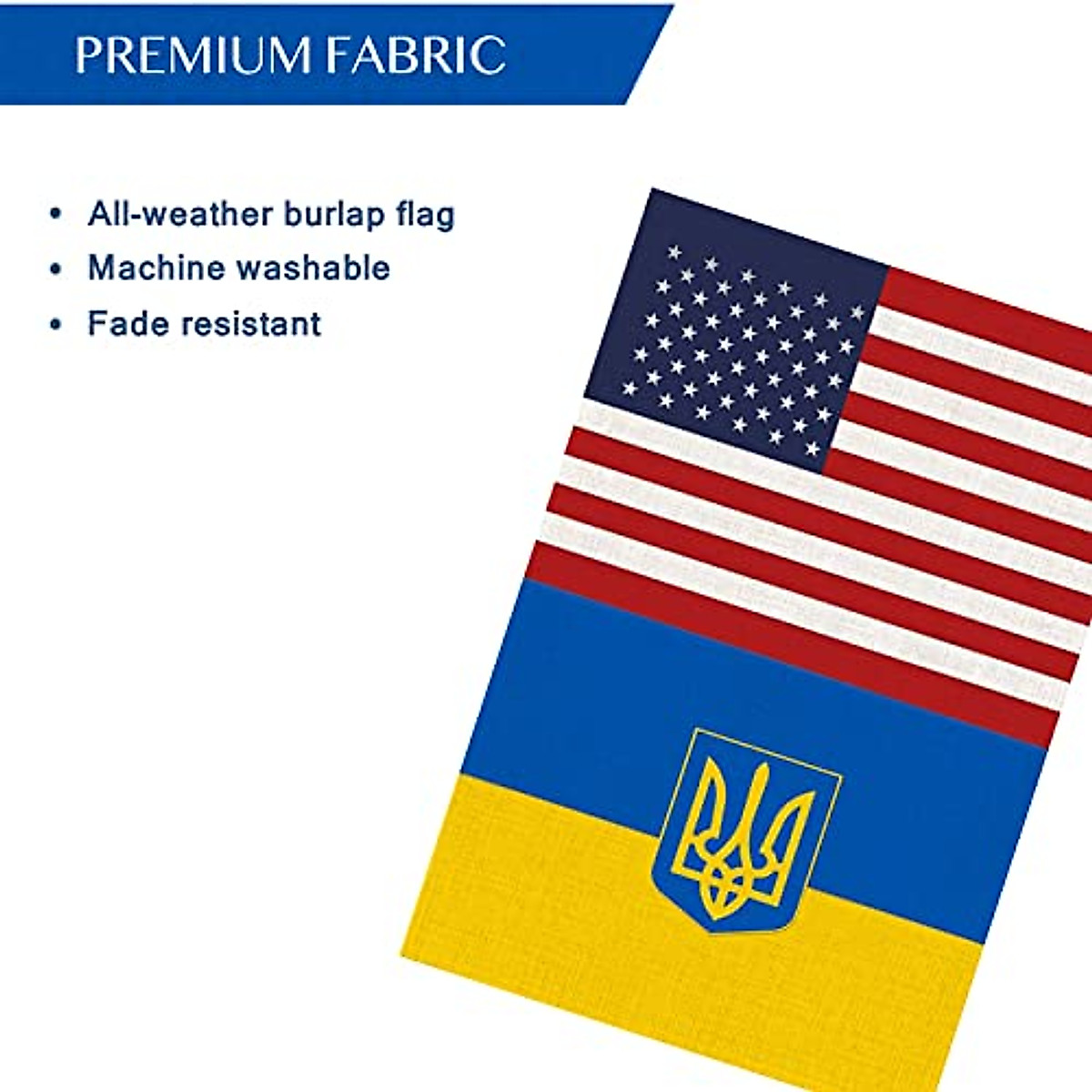 WENWELL American Ukraine US Friendship Garden Flag Double Sided,Burlap Ukrainian Trident Flags 12 x 18 inch Outdoor,Support Ukranian House flag Small,USA Ukrain yard Banner Decorations
