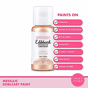 SWEET STICKS Edible Art Decorative Cake Paint 0.5 Ounce (15 Milliliters), Metallic Rose Gold
