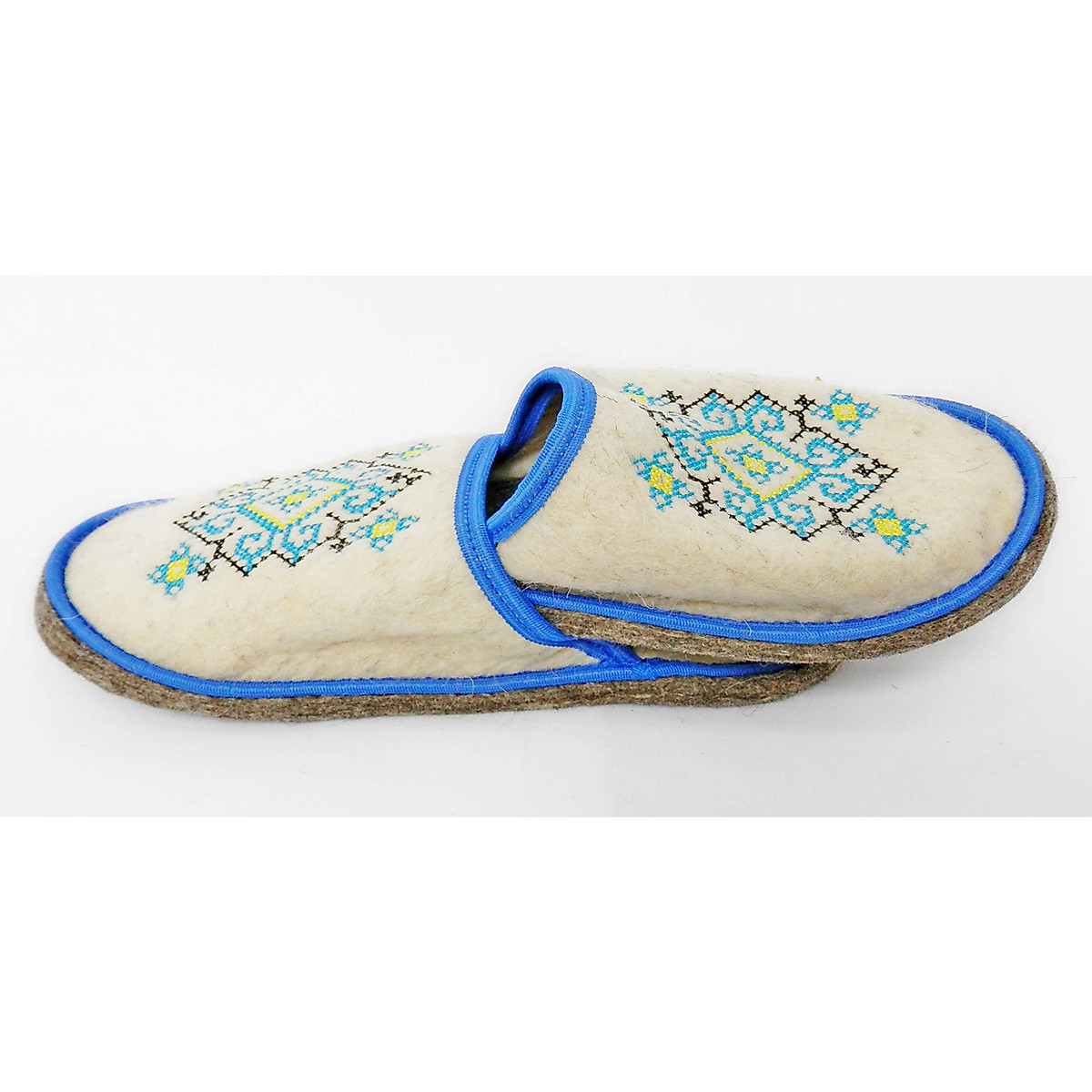 PetriStor 100% Natural Wool Felt Sauna Slippers Ukrainian Ornament Blue for Men - Sauna Banya Slippers Felt Bathhouse/Vaporarium - Made in Ukraine