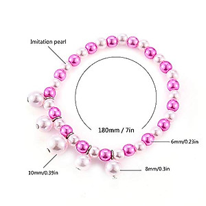 HANRESHE Charm Bracelet New Ladybug Bracelet Gift Pink Rose Red Imitation Pearl Bracelet Cosplay Girls Ladybug Party Kids Jewelry Elastic Adjustable Bracelet Costume Decoration for Kids