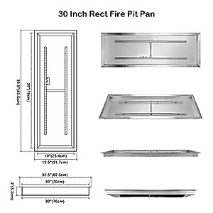 Stanbroil 30 x 10 Inch Drop-in Fire Pit Pan with Burner and All Accessories Required for DIY Fire Pit Projects, Propane Gas Version, Rectangular