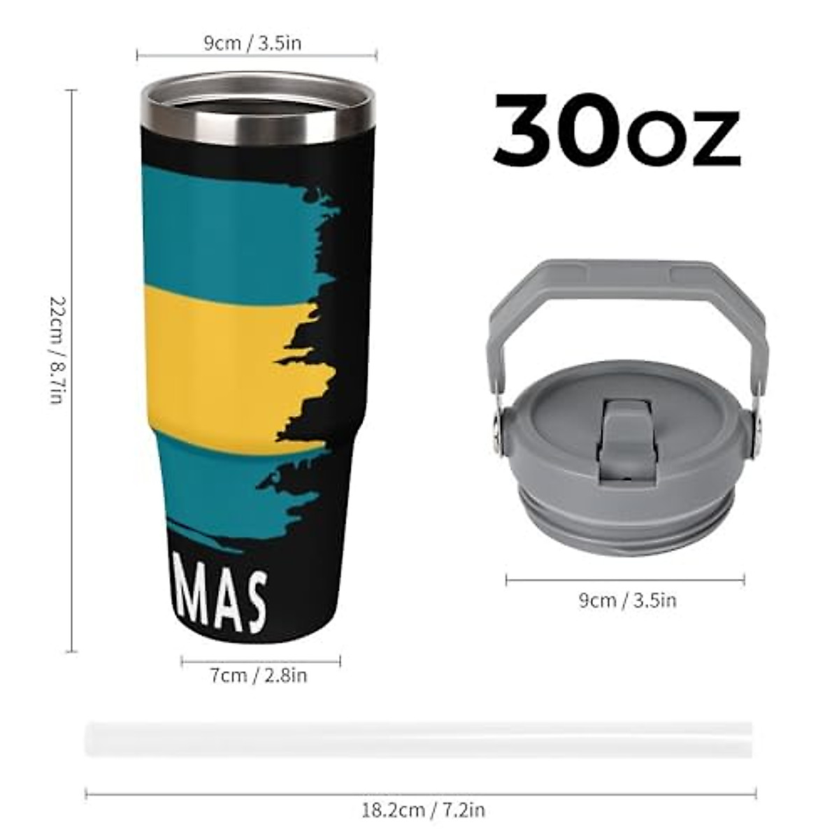 Bahamas Flag 30 OZ Insulated Tumblers with Handle And Straw Leakproof Vacuum Insulated Stainless Steel Water Bottle for Car Fishing Travel