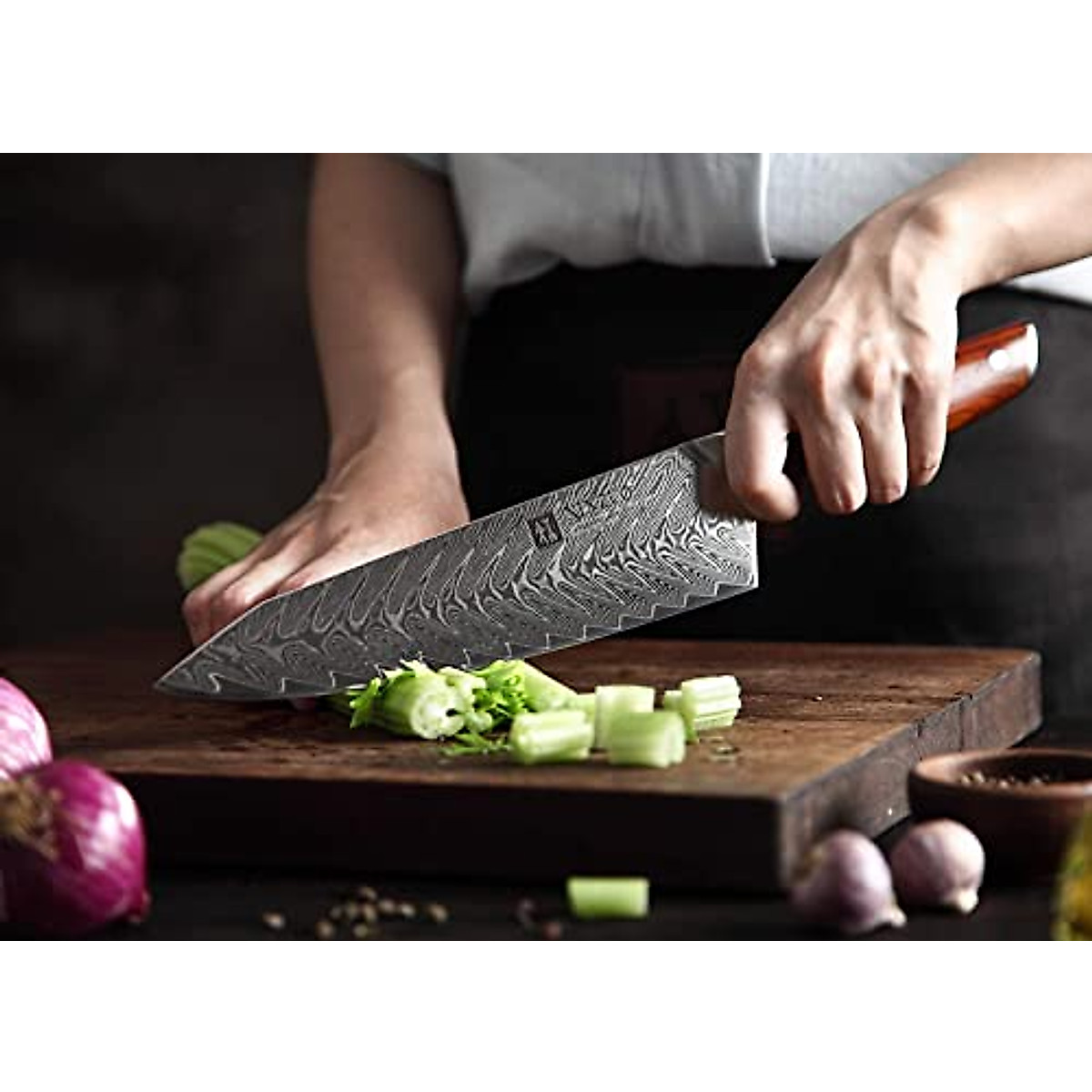 XINZUO 5-Piece Damascus Kitchen Knife Set, 67 Layer High Carbon Stainless Steel Forged Blade,Professional Chef Knife Set with Gift Box,Razor Sharp,Rosewood Handle - Yi Series