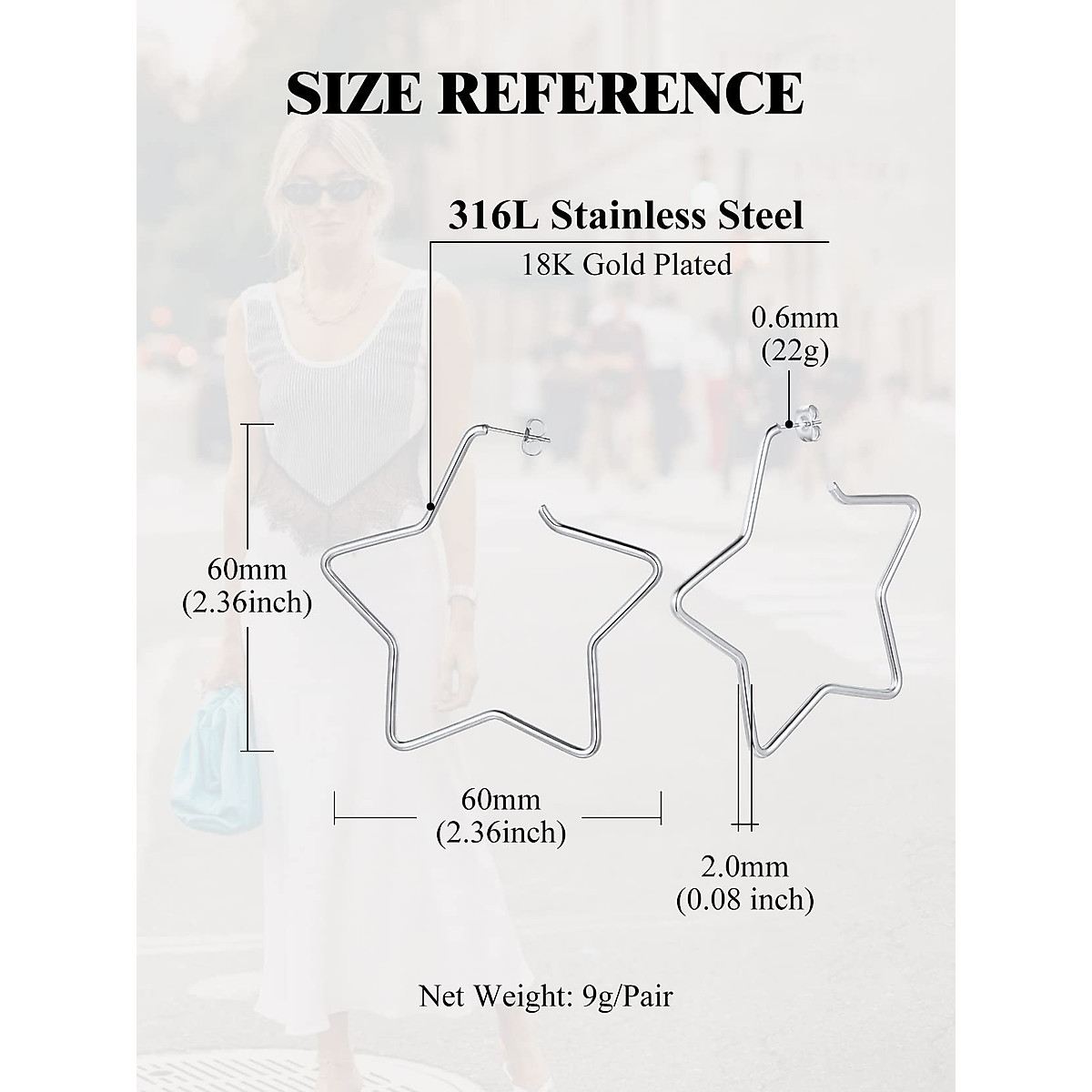 Star Hoop Earrings for Women Stainless Steel Geometric Earring Hoops Fashion Jewelry