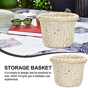 Cabilock Trash Can Straw Woven: Wastebasket Bedroom Trash Can Office Small Garbage Cans Wicker Waste Basket Decorative Countertop Trash Container for Home Office White 18x14cm
