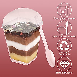 WOPPLXY 100 Pack 5 oz Plastic Dessert Cups with Lids and Spoons, Square Clear Plastic Appetizer Cups for Party, Parfait Cups, Mini Dessert Cups for Pudding Fruit and Ice Cream
