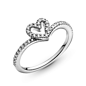 Pandora Sparkling Wishbone Heart Ring - Stackable Ring for Women - Sterling Silver with Clear Cubic Zirconia - Size 7