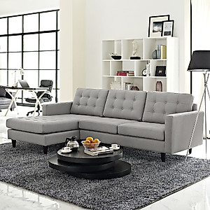 Modway Empress Mid-Century Modern Upholstered Fabric Left-Arm Facing Sectional Sofa in Light Gray