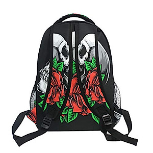 Sugar Skull Roses Backpack Bookbag for Boy Girl Large Travel Laptop Shoulder Bag for Women Men