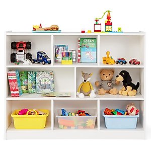 HOMGX Kids Montessori Shelf, 8-Cube Wooden Toy Storage Organizer, 3 Tier Open Kids Bookshelf for Classroom, Bedroom & Playroom, White