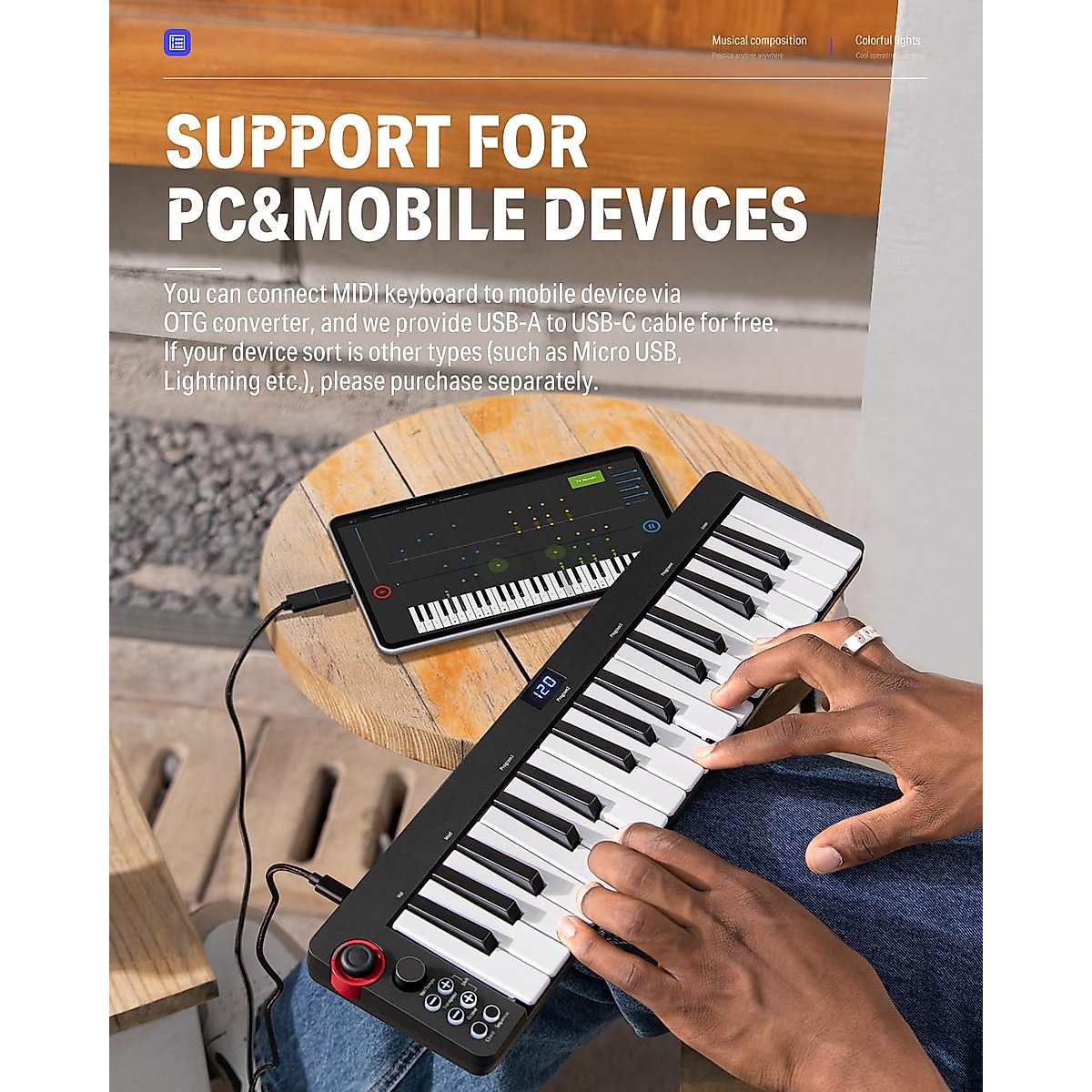 USB MIDI Keyboard Controller MINI 32-Key, Donner N-32 with Screen, Sequencer, Chord, Bend Sound Effects By Light-up Joystick for Mac/PC, Music Production Software, 40 Teaching Courses