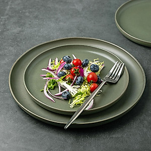 AmorArc Ceramic Dinner Salad Plates Set of 6, Wavy Rim 8.5 Inch Dish Set, The Dessert,Salad, Appetizer, Small Dinner etc Plate,Microwave, Dishwasher Safe, Scratch Resistant - Reactive Matte