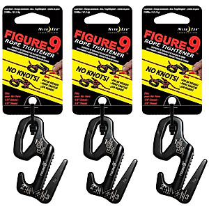 Nite Ize Figure 9 Rope Tightener, Large - Black (3-Pack)