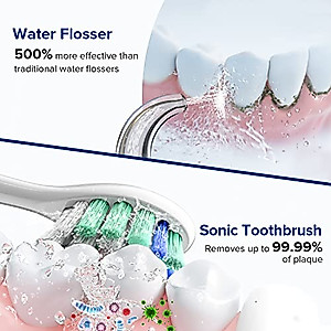 Torpyu Power Toothbrush and Water Flosser Combo, Professional Level Oral Care at Home, 4 Brush Heads and 7 Jet Tips, 600ML Detachable Tank for Healthier Gums (Grey)