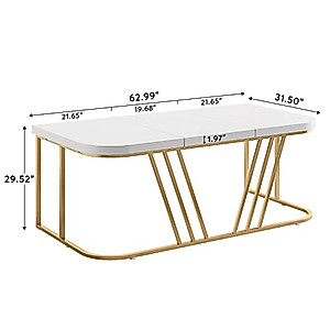 LITTLE TREE 63 inches Executive, Home Office Computer Desk Modern Glod Large Conference Table with Metal Frame, Gold & White
