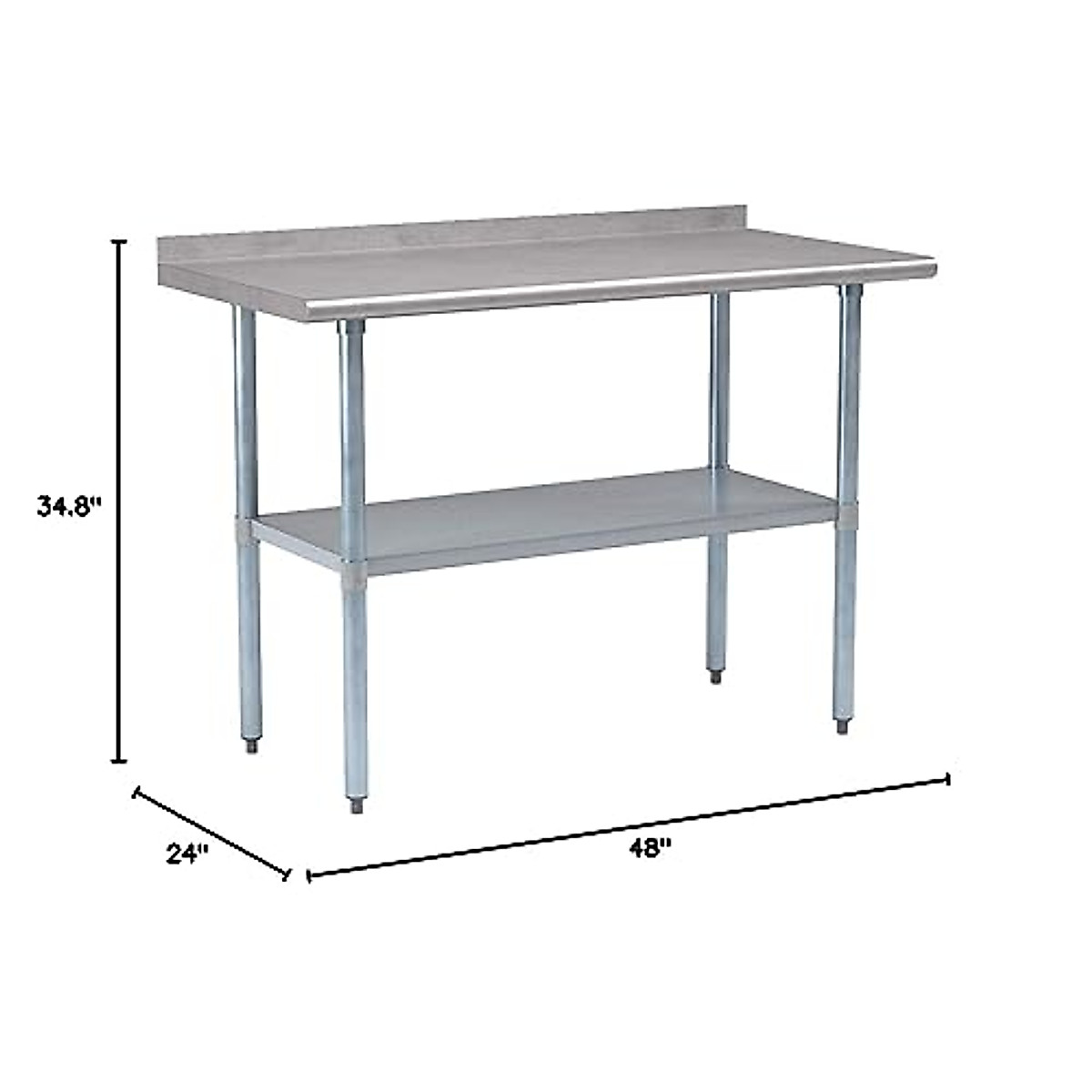 ROCKPOINT Stainless Steel Table for Prep & Work with Backsplash 48x24 Inches, NSF Metal Commercial Kitchen Table with Adjustable Under Shelf and Foot for Restaurant, Home and Hotel