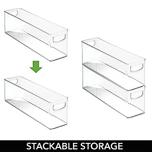 mDesign Plastic Home Closet Organizer - Basket Storage Holder Bin with Handles for Bedroom, Bathroom, Cabinet Shelves, Entryway, and Hallway - Holds Sweaters, Purses - Ligne Collection - 4 Pack, Clear