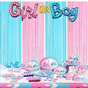 Boopati 3.2x6.6 Feet Pink & Blue Metallic Tinsel Foil Fringe Curtains for Baby Shower Gender Reveals Party Decoration Party Photo Backdrop,4 Packs