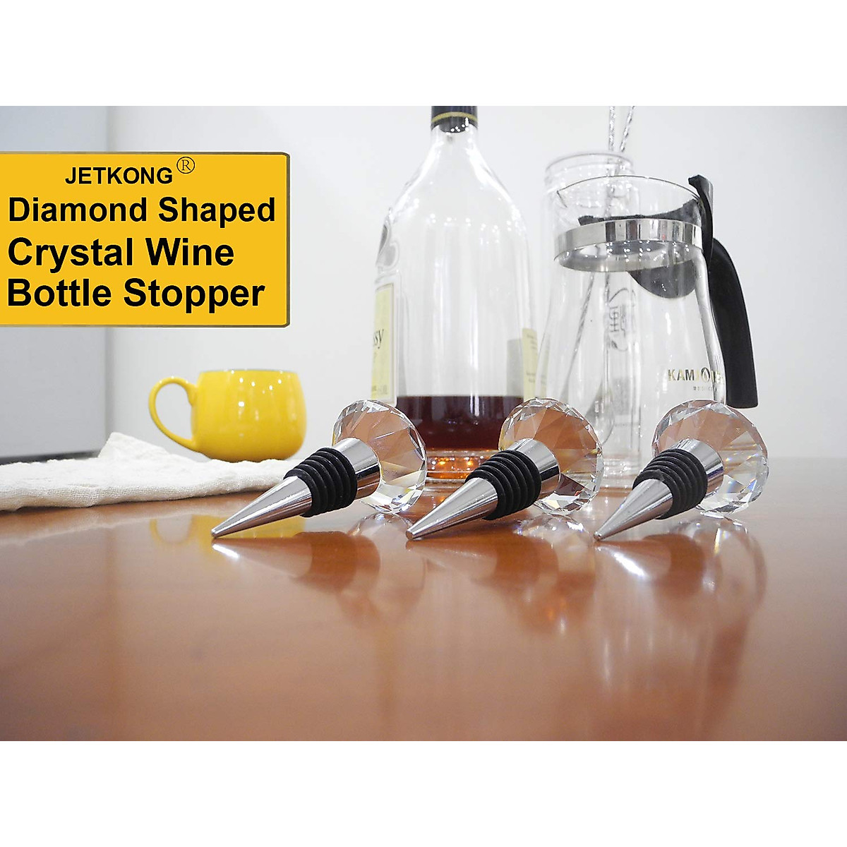 JETKONG 3 Pcs Wine Stoppers Crystal Wine and Beverage Bottle Stopper Diamond Decorative Wine Bottle Stopper (Crystal)