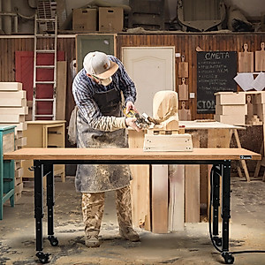 YITAHOME Work Bench 60" L X 20" W Adjustable Workbench for Garage W/Pegboard & Power Outlets Hardwood Top Heavy-Duty Workstation, 1600 LBS Load Capacity with Wheels for Workshop, Office, Home Outdoor