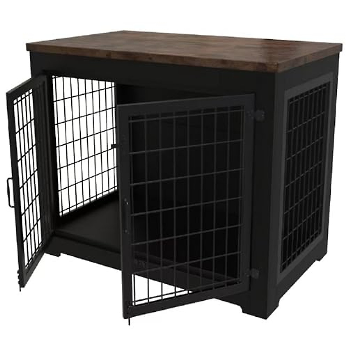 CuisinSmart Dog Crate Furniture, 40inch Particle Board Dog Crate Wooden Dog Kennel Furniture with Door Lock and Double Door for Dog-Black + Dark Walnut