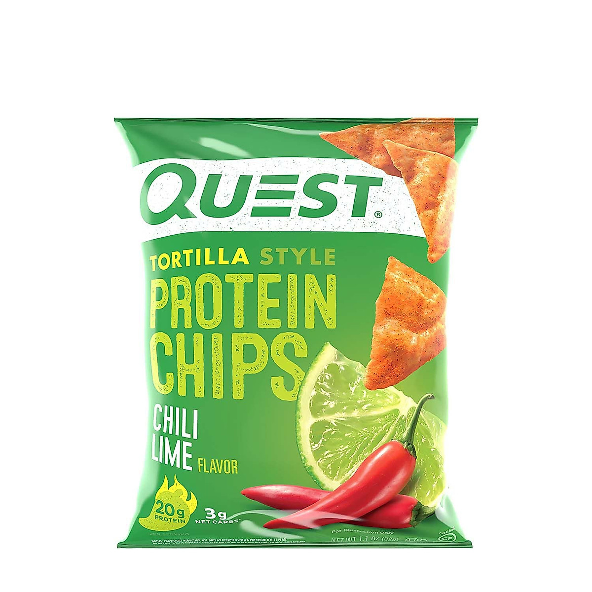 Quest Nutrition Tortilla Style Protein Chips, Chili Lime, Low Carb, Gluten Free, Baked, 1.1 Ounce (Pack of 8)