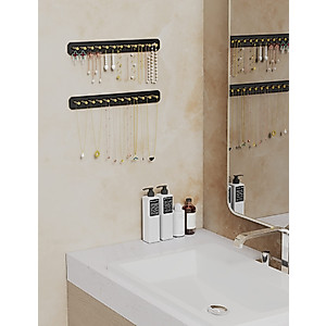 NiHome Wall Mounted Acrylic Jewelry Organizer 2-Pack, Durable Sleek Rack Strong Carbon Steel Hooks for Dressing Table, Bathroom, Kitchen, Hassle-Free Installation Multiple Mounting Options (Black)