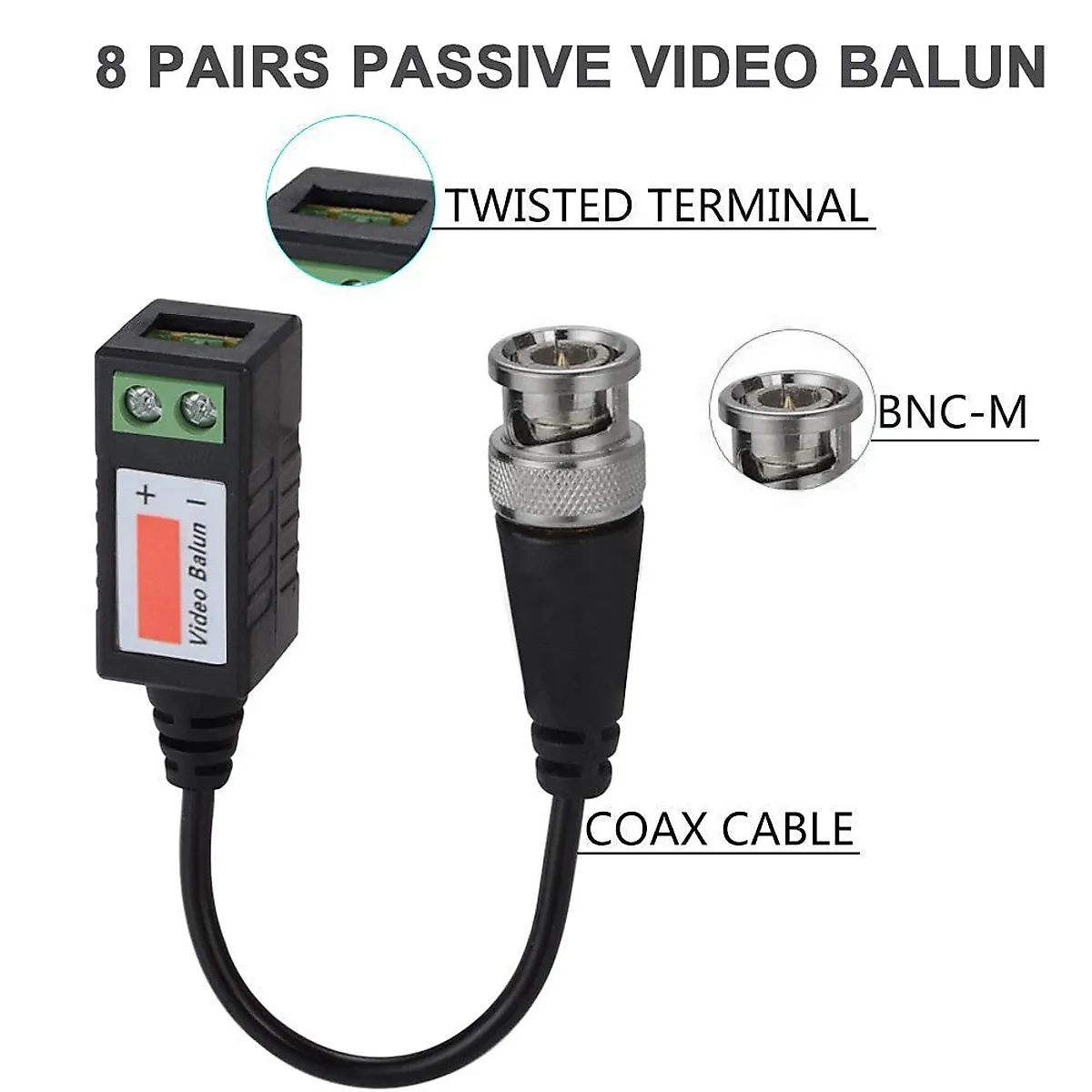 TJMD Video Balun Connectors 8 Pairs Cat5 HD Mini CCTV BNC Passive Video Balun Transceiver Cable for BNC Male Cable via CAT5/5E/6 Twisted Pair Transmitter CCTV Security Camera System