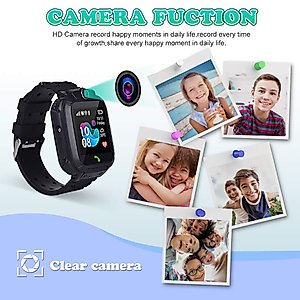 Kids Smart Watch, IP67 Waterproof LBS Positioning Watch HD Touch Screen, with SOS Two-Way Call Clock Camera SIM Card Slot Compatible with iOS and Android（Black）