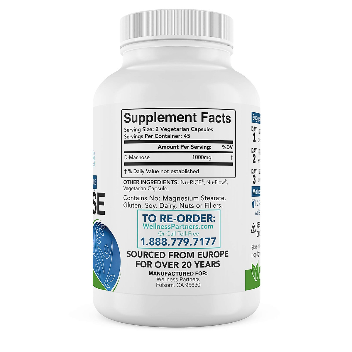 UTI Slip D-Mannose Non GMO Organic Source Veggie Capsules 90 Count (500 Mg)