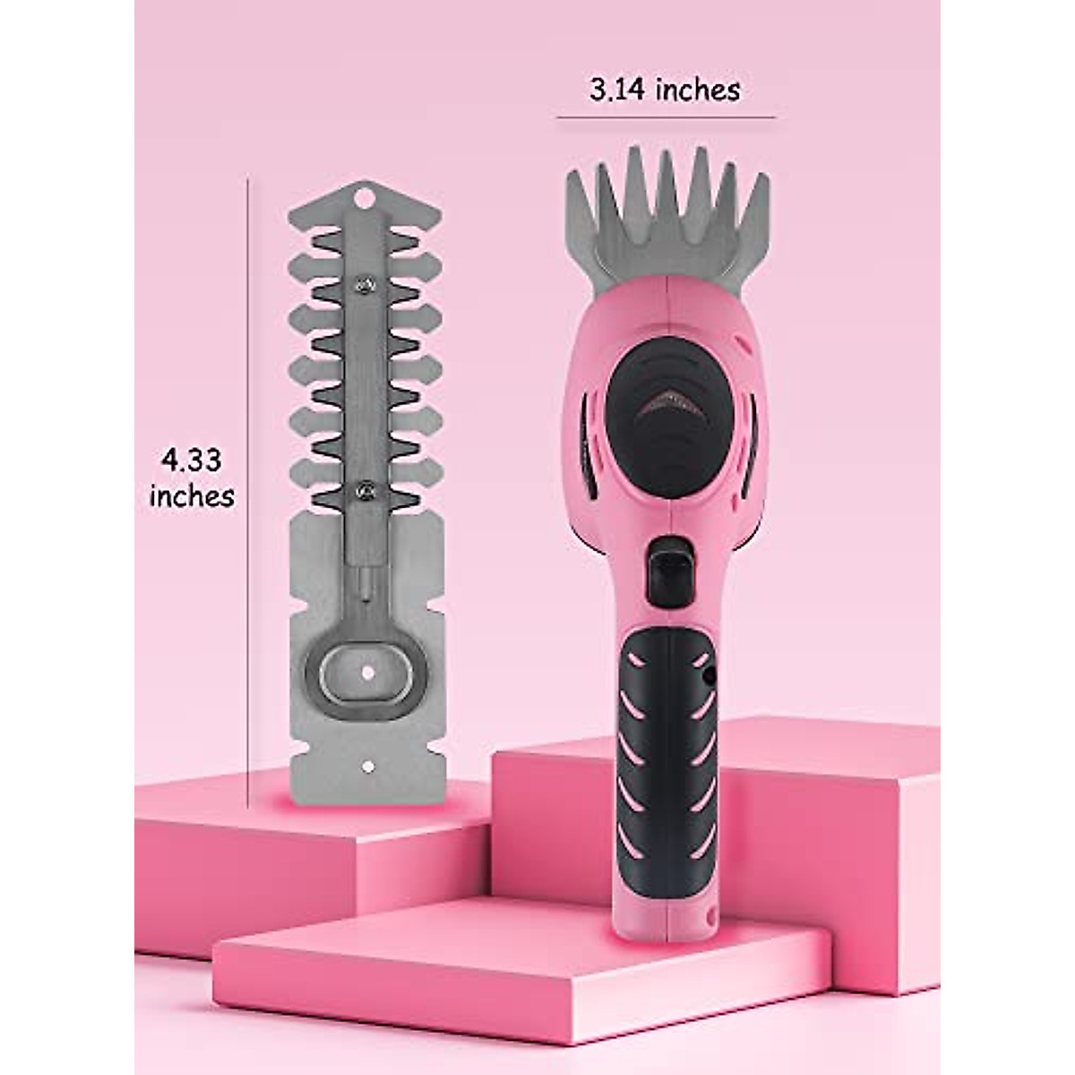 Lichamp 2-in-1 Electric Hand Held Grass Shear Pink Hedge Trimmer Shrubbery Clipper Cordless Battery Powered Rechargeable for Garden and Lawn, CGS3602PK Pink