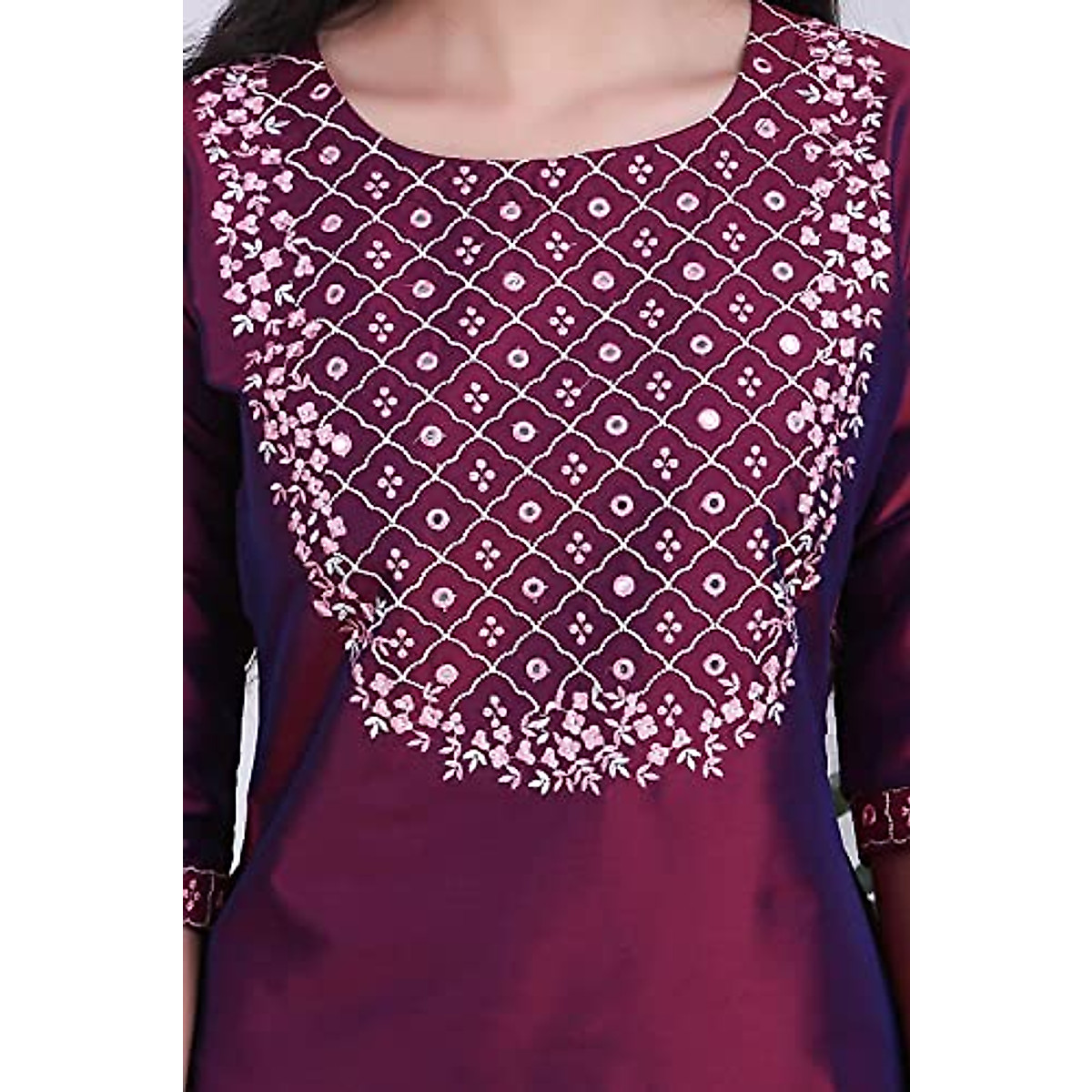 DREAMANGEL FASHION Womens Art Silk Embroidered Kurta Trouser and Dupatta (X-Large, DarkPurple)