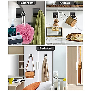 YOGEERNIC 2 PCS Adhesive Towel Hooks for Wall, No Drilling Removable Wall Hooks for Hanging, Heavy Duty Robe and Towel Hooks for Bathroom Bedroom Kitchen Hotel(Matte Black)