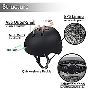 Skateboard/Skate Protection Pads Set with Helmet-SymbolLife Helmet with 6pcs Elbow Knee Wrist Pads for Kids Youths BMX/Cycling/Rollerblading for Head M (20.5-22.4 inch) Black