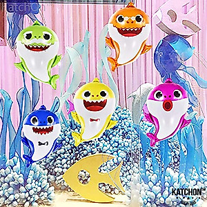 KatchOn, Baby Shark Balloons Set - Big, 25 Inch, Pack of 5 | Baby Shark Foil Balloons for Baby Shark Birthday Decorations | Under The Sea Party Decorations | 1st Baby Shark Birthday Party Supplies
