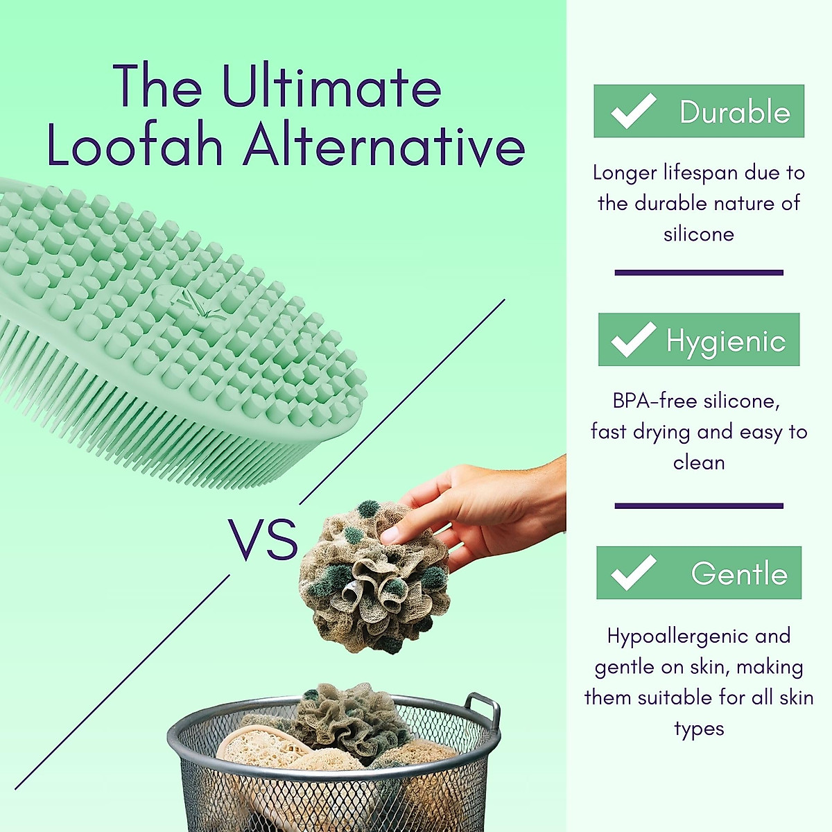 Avilana Silicone Body Scrubber – Dual-Sided Exfoliator for Men & Women, Gentle Loofah Alternative, Easy-to-Clean Silicone Shower Scrubber