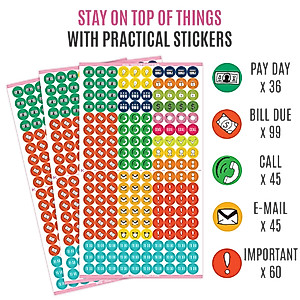 Mirida Planner Stickers – 1700 Productivity Mini Icons for Adults Calendar – Work, Daily To Do, Budget, Family, Holidays, Journaling – Variety Pack with Monthly Tabs