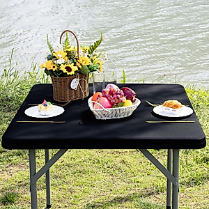 Nacuci Square Fitted Table Cover Elastic Tablecloth Stretch Spandex Table Top Cover Table Topper Cap for Dining Kitchen Home Party Black 34X34 Inch
