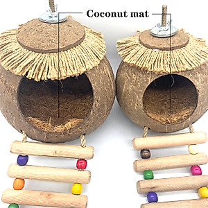 kuminamoja Coconut Bird's Nest with Ladder for Parrots Parakeet Conures Cockatiel and Small Animals (Large)