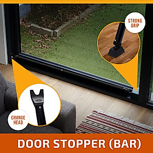 Door Stopper Alarm and Door Security Bar Bundle - House, Apartment, School, Hotel Door Security System, Adjustable Door Stoppers, Sliding Glass Door Security Bar - Lightweight, Portable Doorstops