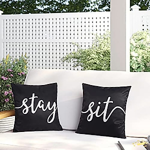 Pyonic Set of 2,Outdoor Waterproof Throw Pillow Covers,Square Pillow Covers Decorative Cushion Cover for Patio Garden Living Room Couch (Black, 18X18)