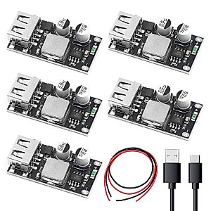 DAOKI 5PCS DC-DC USB Buck Converter Step-Down Module 6-32V 12V 24V to 5V QC 3.0 Charging Module Voltage Regulator Power Supply Module with 24AWG Wire, USB Type C Cable