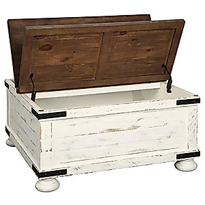 Signature Design by Ashley Wystfield Farmhouse Square Storage Coffee Table with Hinged Lift Top, Distressed White