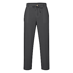 JMIERR Mens Casual Linen Pants Loose Fit Lightweight Elastic Drawstring Trousers Summer Beach Yoga Pant US 38(XL) Dark Grey