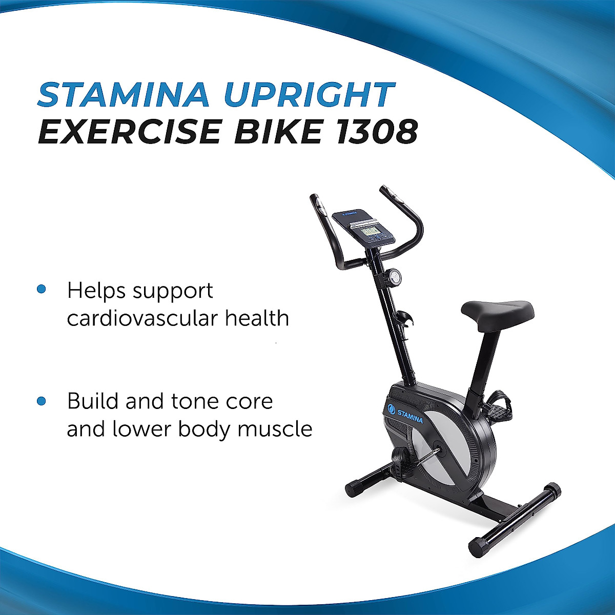 Stamina Upright Exercise Bike 1308 - Fitness Bike with Smart Workout App - Exercise Bike for Home Workout - Up to 300 lbs Weight Capacity Black