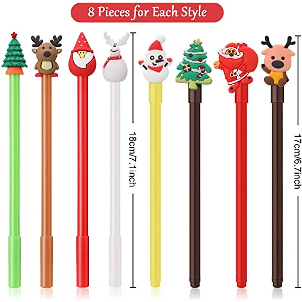 Christmas Gel Ink Pen Novelty Rollerball Pens Black Gel Ink for School Boys and Girls Office Supplies, 8 Style - Christmas Tree, Snowman, Reindeer, Santa Claus (64Pieces)