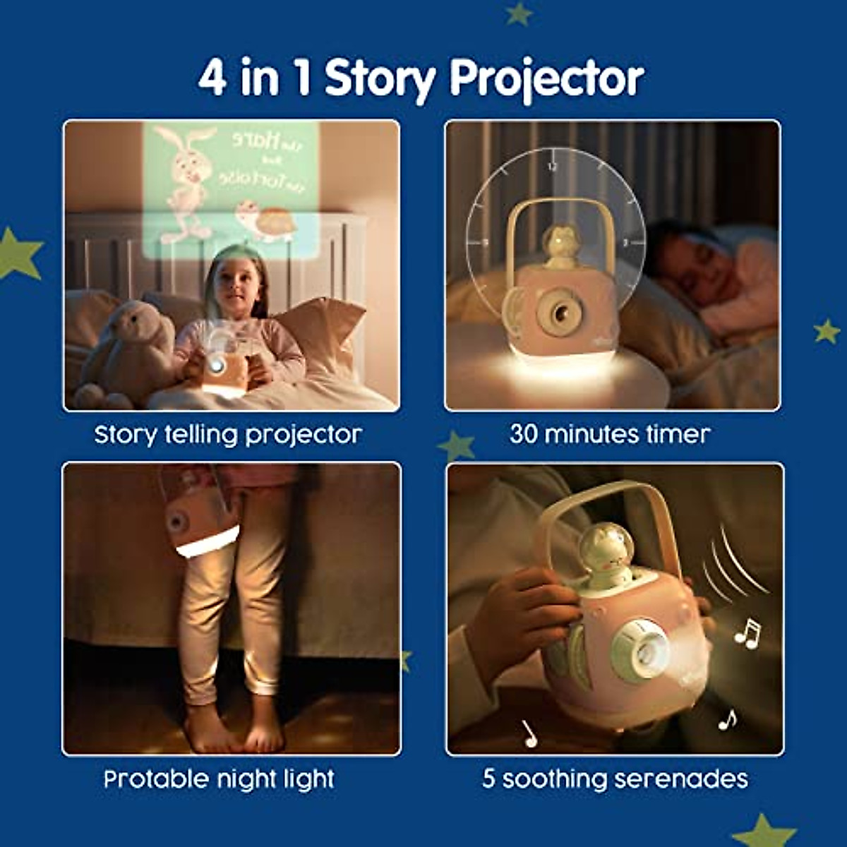 ZZZMOON Story Projector for Kids, Night Light Projector Baby Bedtime Sleep Story Projector with 8 Stories and Music, Educational Story Toys Gift for Girls Little Boys Age 3+ (Pink)
