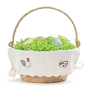 Bunny and Eggs Personalized Easter Egg Basket with Handle and Custom Name | Scallop Edge Linen Easter Basket Liners | Tan Basket | Woven Easter Baskets for Kids | Customized Easter Basket