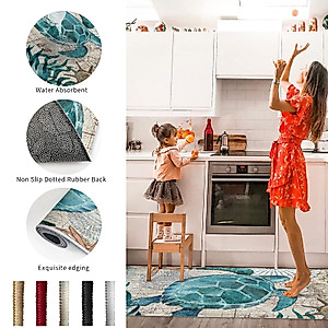 LooPoP Sea Turtle Kitchen Mats for Floor Cushioned Anti Fatigue 2 Piece Set Kitchen Runner Rugs Non Skid Washable Ocean Animal Beach Landscape Sea Theme 15.7x23.6+15.7x47.2inch