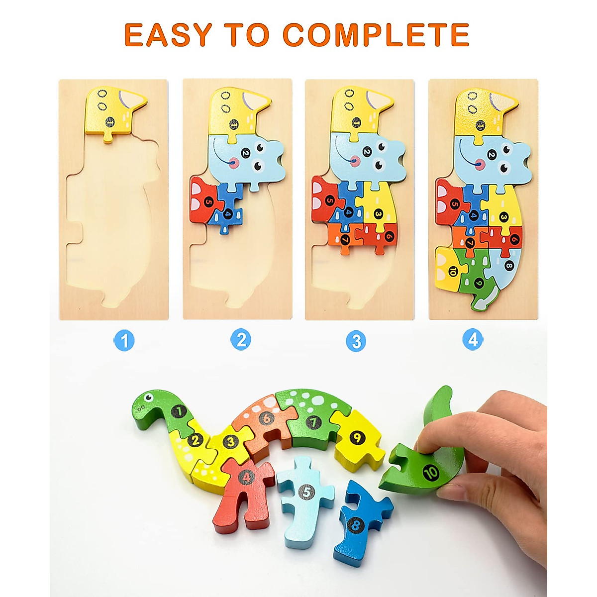 4 Pack Wooden Animal Puzzles for Toddlers 1 2 3 4 Years Old Boys & Girls, Montessori Toys for Kids Ages 1-4 with 4 Animal Patterns, Preschool Educational Toys Bright Vibrant Color Shapes